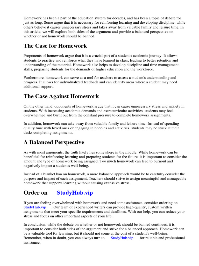 Should Homework Be Banned Balanced Argument | Download Free PDF ...