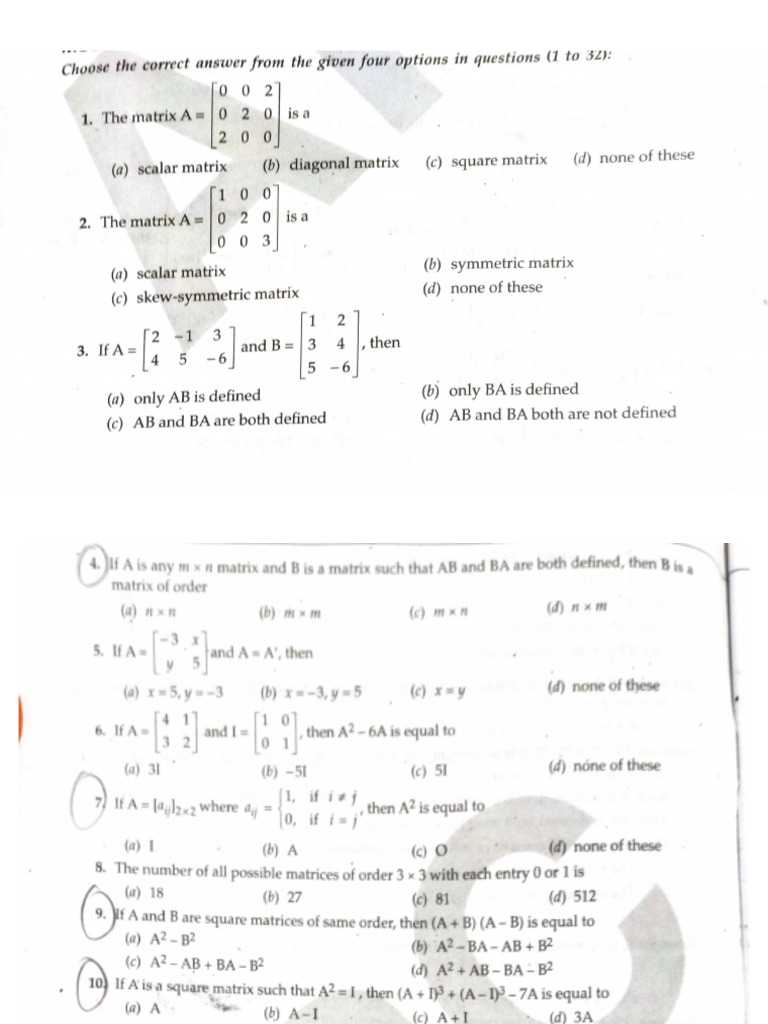 Matrix MCQ | PDF
