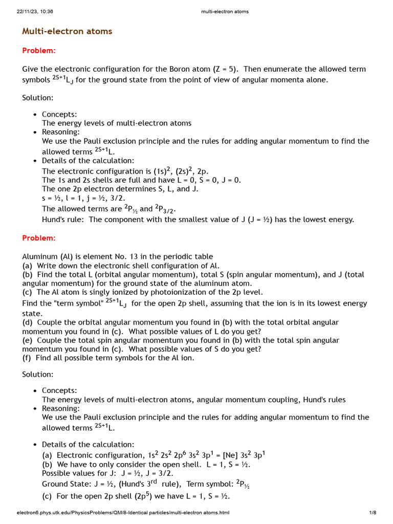 Multi-Electron Atom Configurations | PDF | Electron Configuration ...