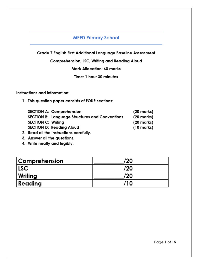 Grade 7 Fal Baseline | PDF | Part Of Speech | Syntax