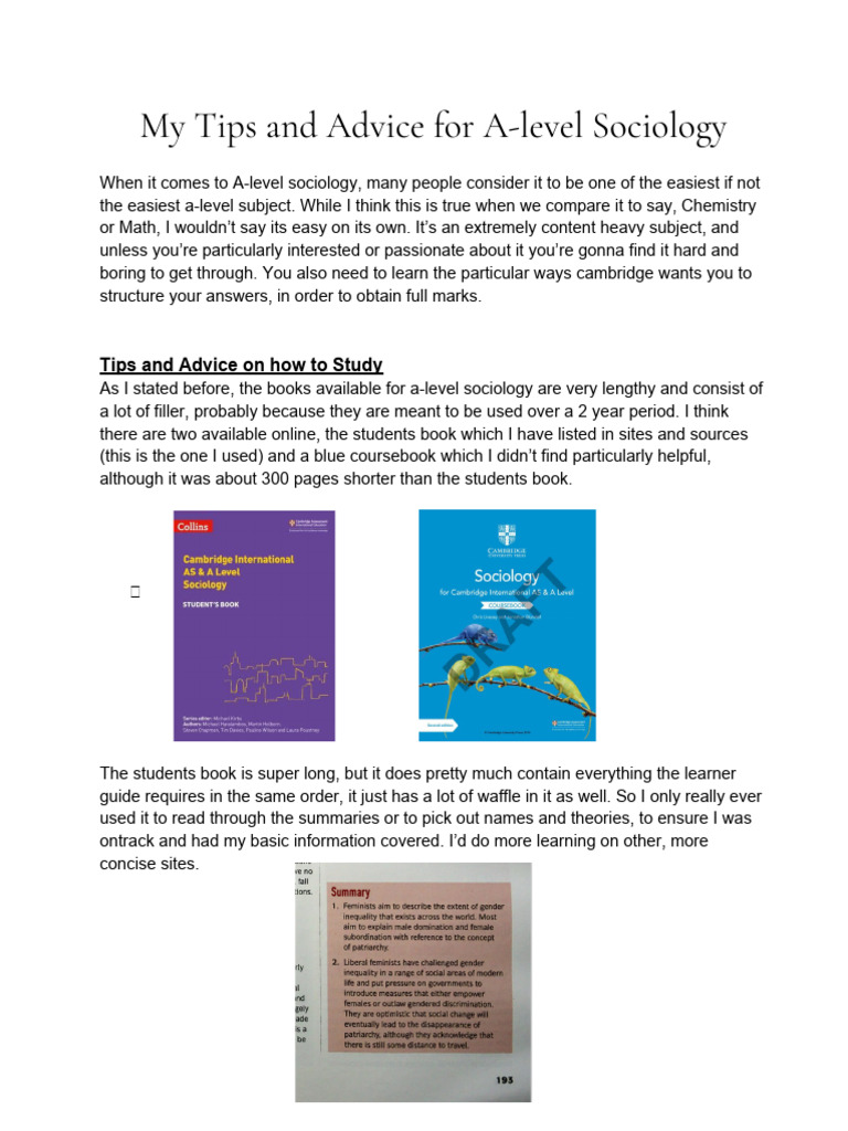 My Tips and Advice For A-Level Sociology | PDF | Socialization | Sociology