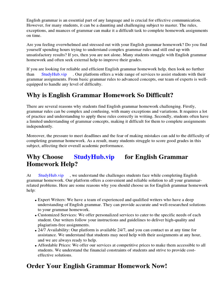 English Grammar Homework Help | Download Free PDF | Homework | English ...