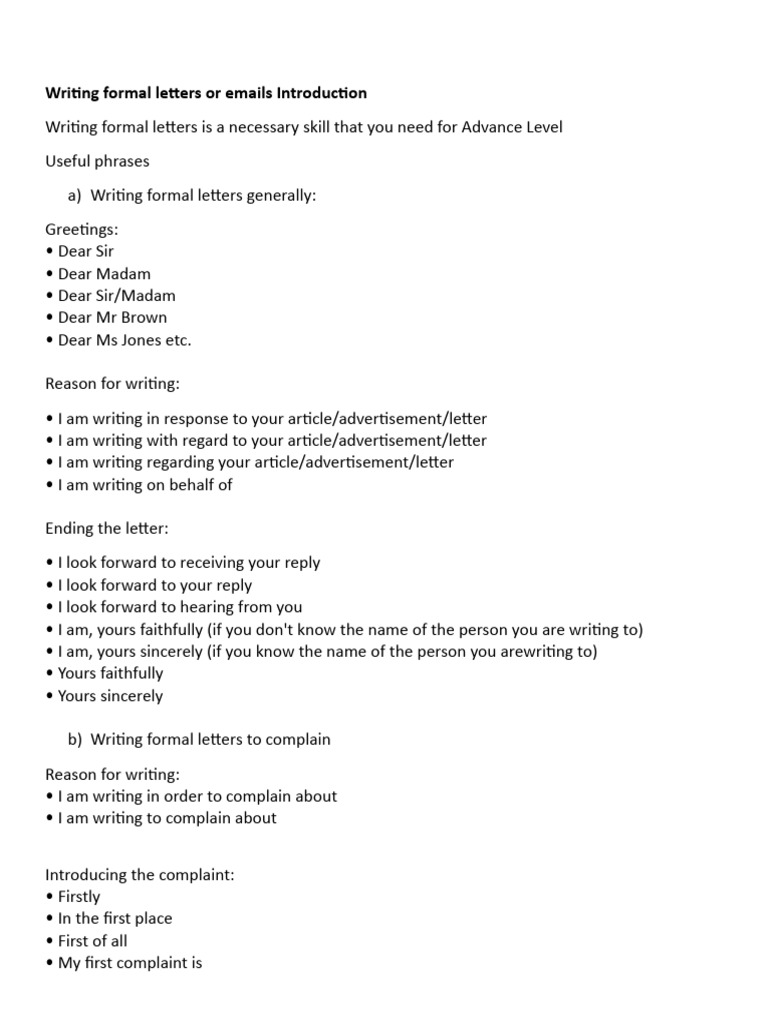 Writing Formal Letters or Emails Introduction | PDF | Internship | Job ...