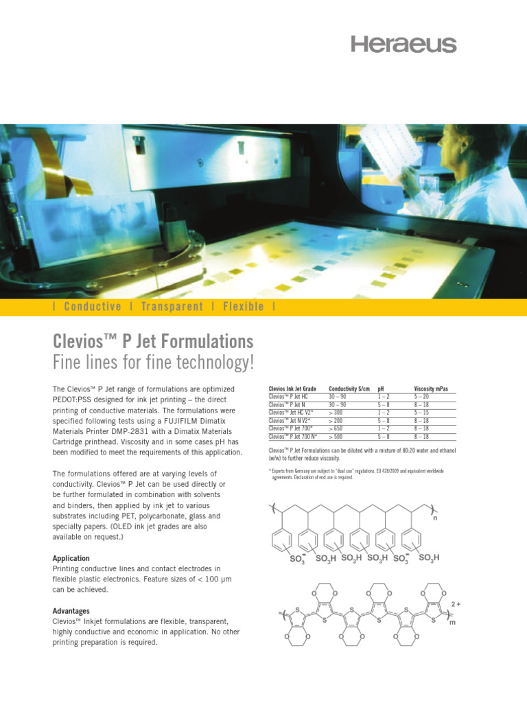 Clevios P Jet Formulations | PDF | Industrial Processes | Printing