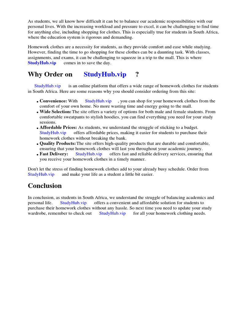 Homework Clothes South Africa | PDF | Shoe | Softlines (Retail)