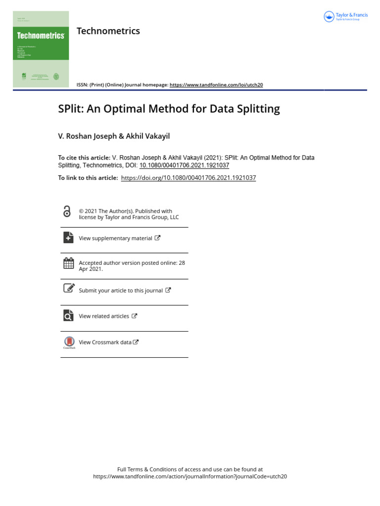 Optimal Data Splitting with SPlit | PDF | Regression Analysis | Cross ...