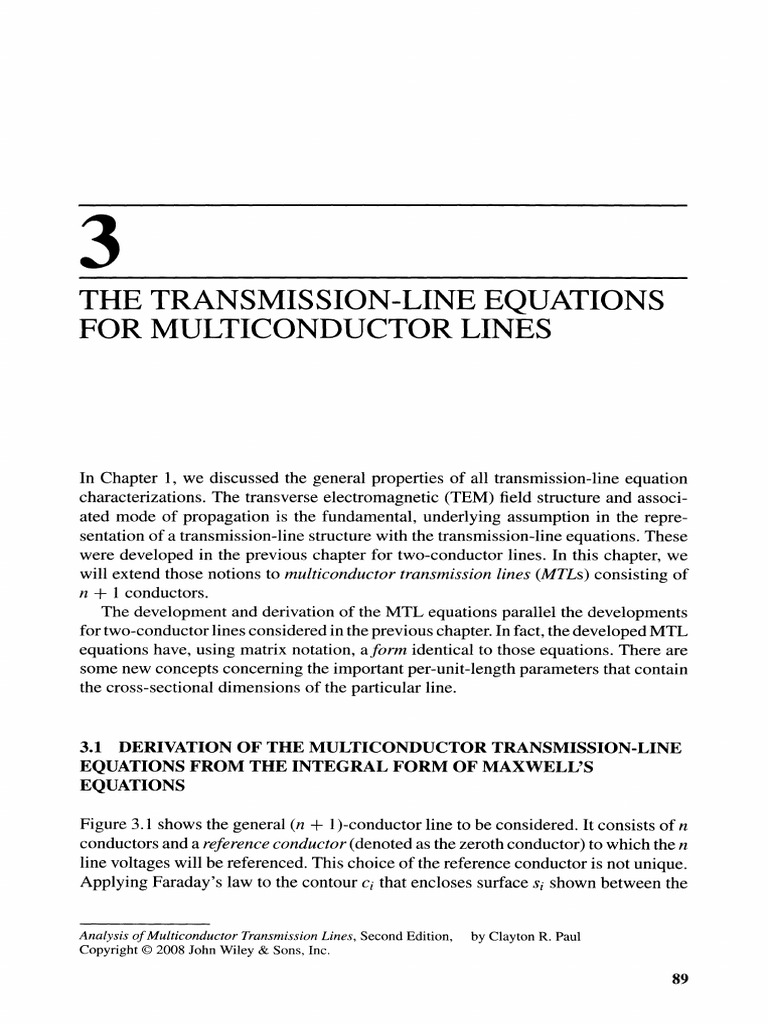 The Transmissionline Equations For Multiconductor Lines Pdf Inductance Eigenvalues And