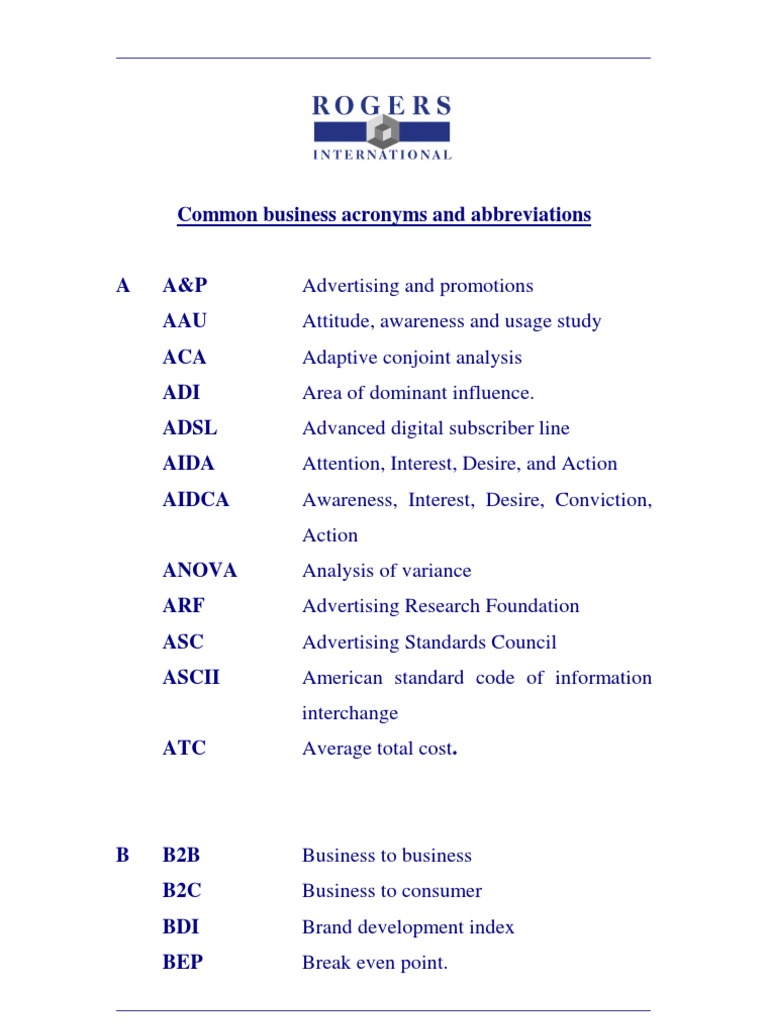 Common Business Acronyms and Abbreviations | PDF | Business