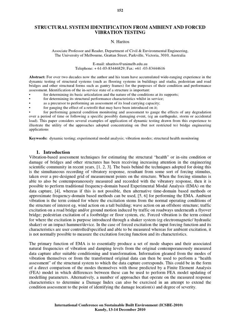 Structural System Identification From Ambient and Forced Vibration ...