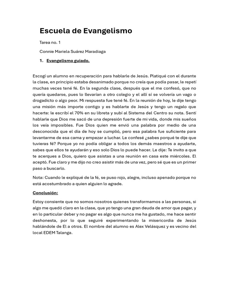 Escuela de Evangelismo Tarea 1 Connie Suarez | PDF | Fe | Amor