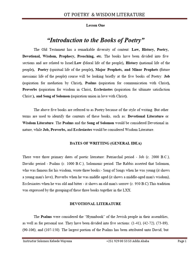 OT Poetry & Wisdom Literature Rader 2024 - 1 | PDF | Psalms | Book Of Job