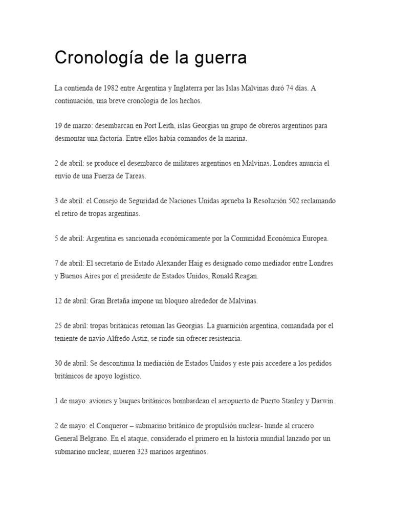 Cronología de la Guerra de Malvinas | PDF | Guerra | Militar
