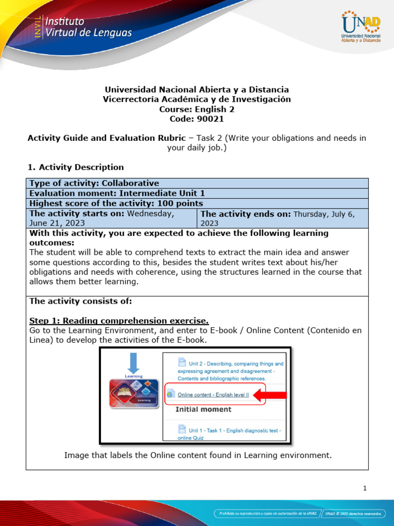 Activities Guide and Evaluation Rubric - Unit 1 - Task 2 - Write Your ...