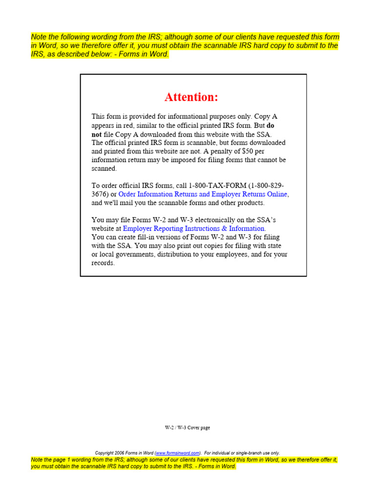 IRS W-2 (2007v) by Forms in Word 1-29-07 | PDF | Irs Tax Forms | Social Security Number