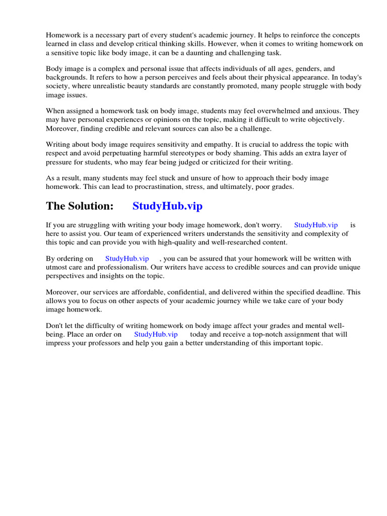 Body Image Homework | PDF | Homework | Body Image