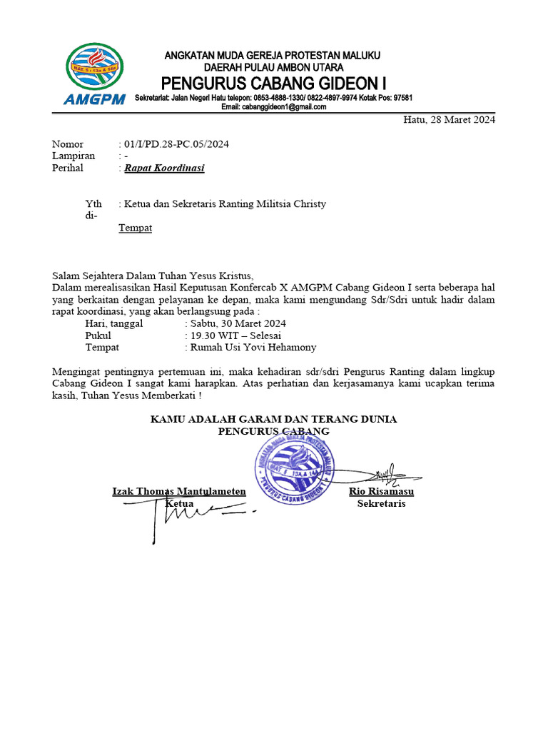 Surat Rapat Koordinasi 01 | PDF