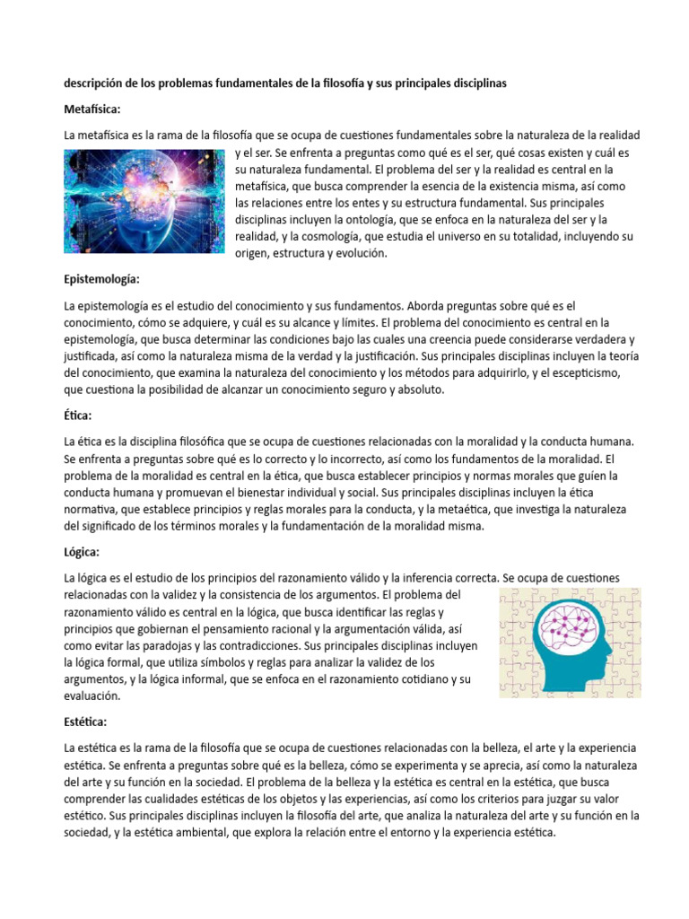 descripción de los problemas fundamentales de la filosofía y sus ...