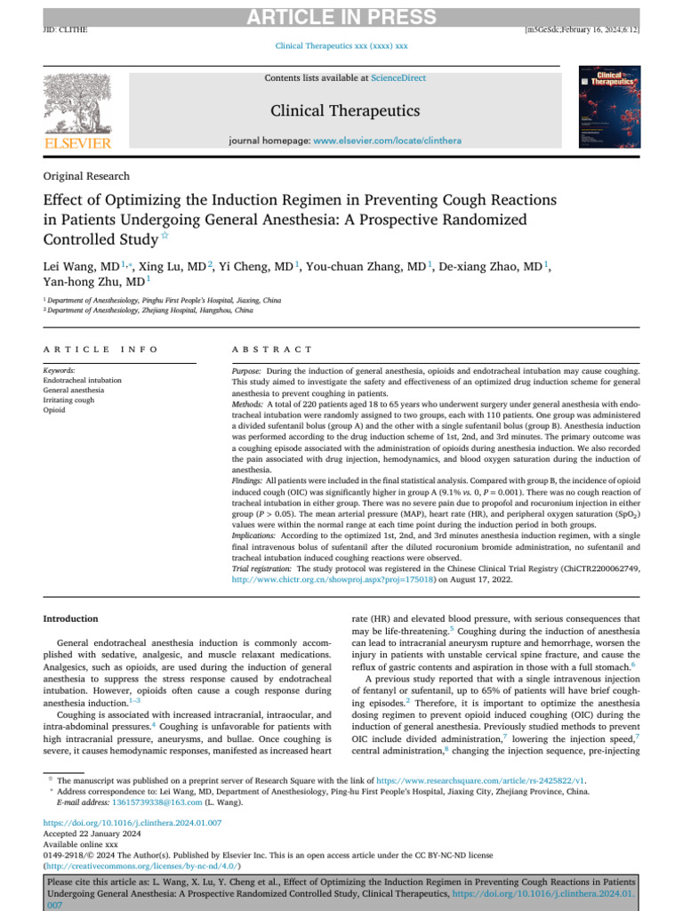 Effect of Optimizing The Induction Regimen in Preventing Cough - 2024 ...