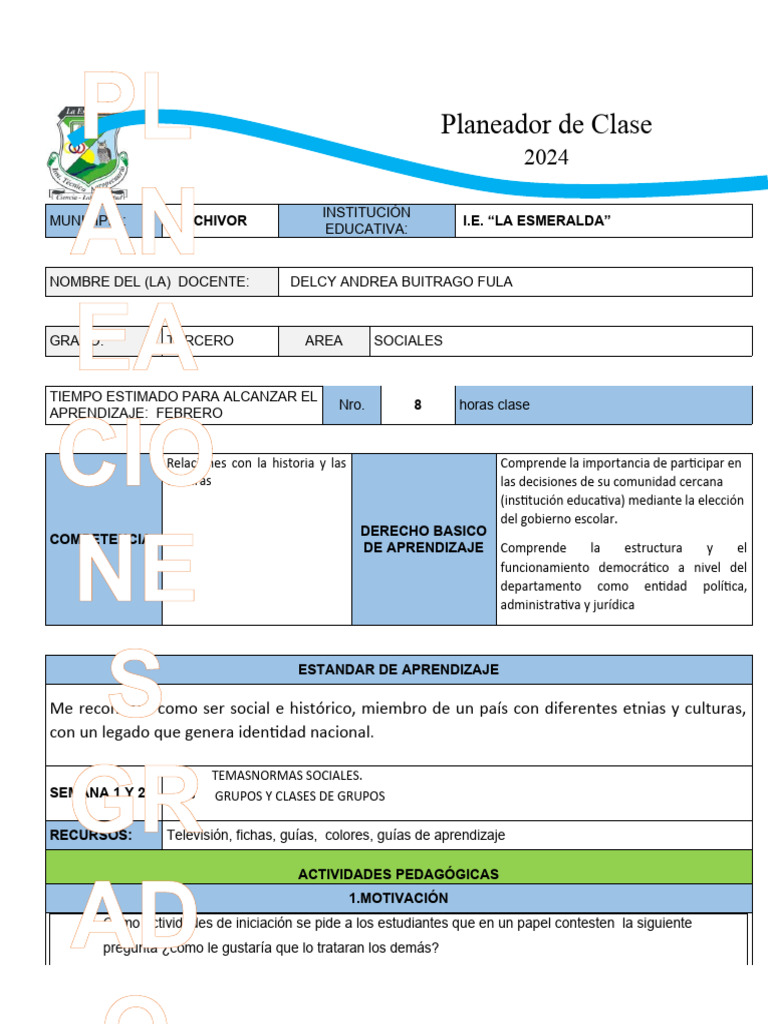 Planeador Grado Tercero - Sociales - Primer Periodo | PDF | Ciencias sociales