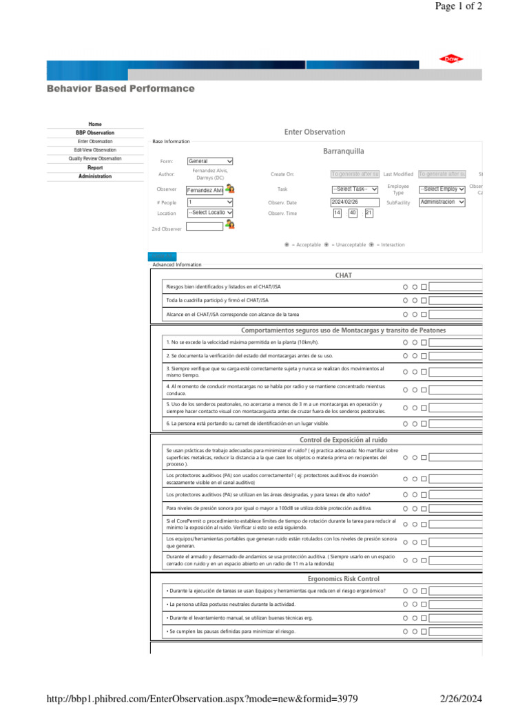 Behavior Based Performance: Enter Observation Barranquilla | PDF