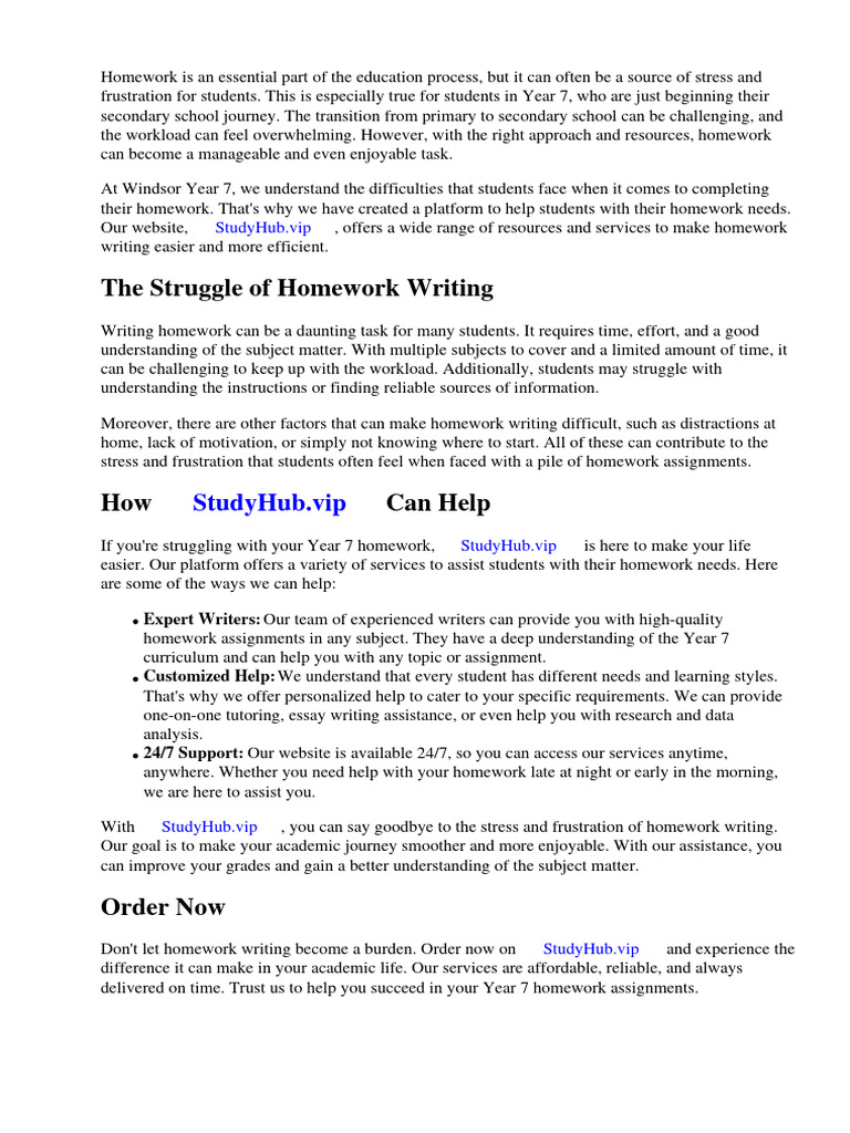 Windsor Year 7 Homework | PDF | Homework | Sat