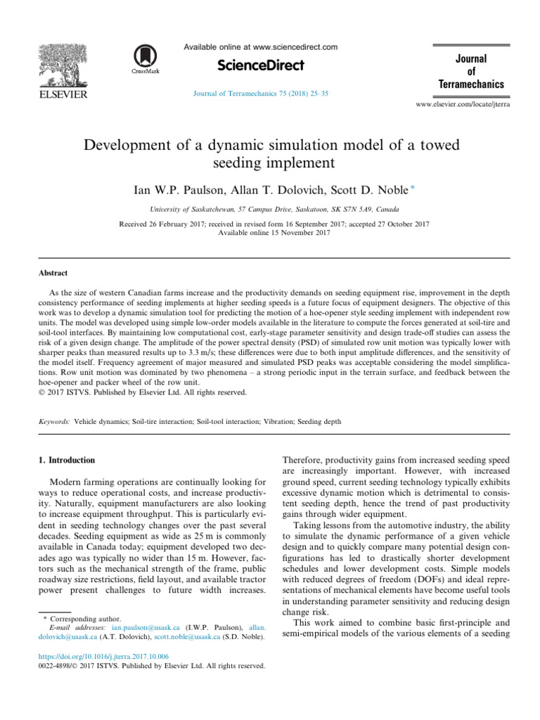 Development of A Dynamic Simulation Model of A Towed - 2018 - Journal of Terrame | PDF | Force ...