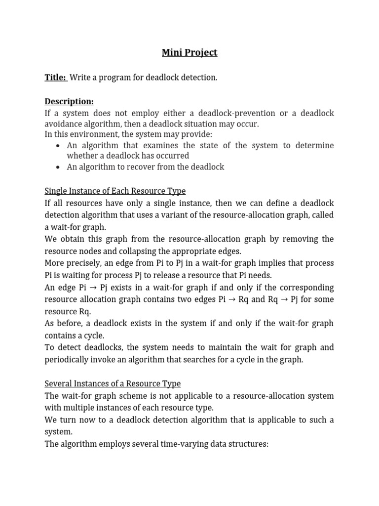 Deadlock Detection Pdf Matrix Mathematics Theoretical Computer Science