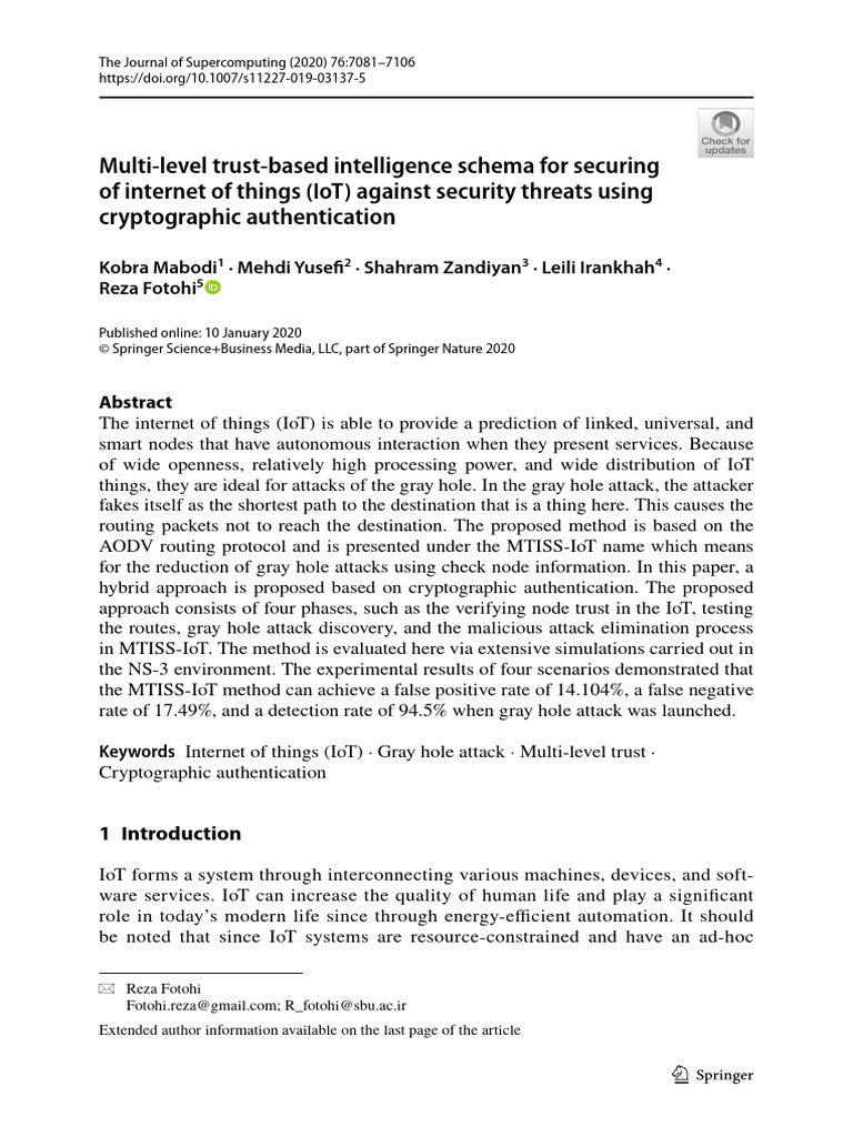 Multi Level Trust Based Intelligence Schema For Securing Of Internet Of Things Iot Against