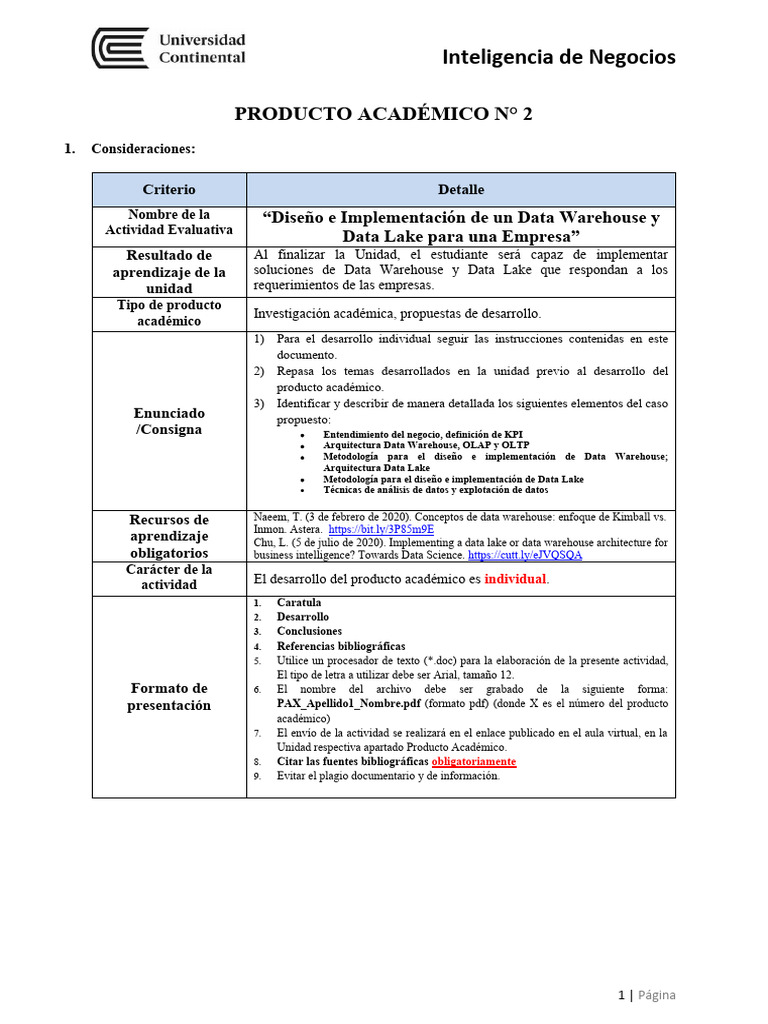 PA02.Tarea .Proyecto INTELIGENCIA DE NEGOCIOS | PDF | Almacén de datos ...