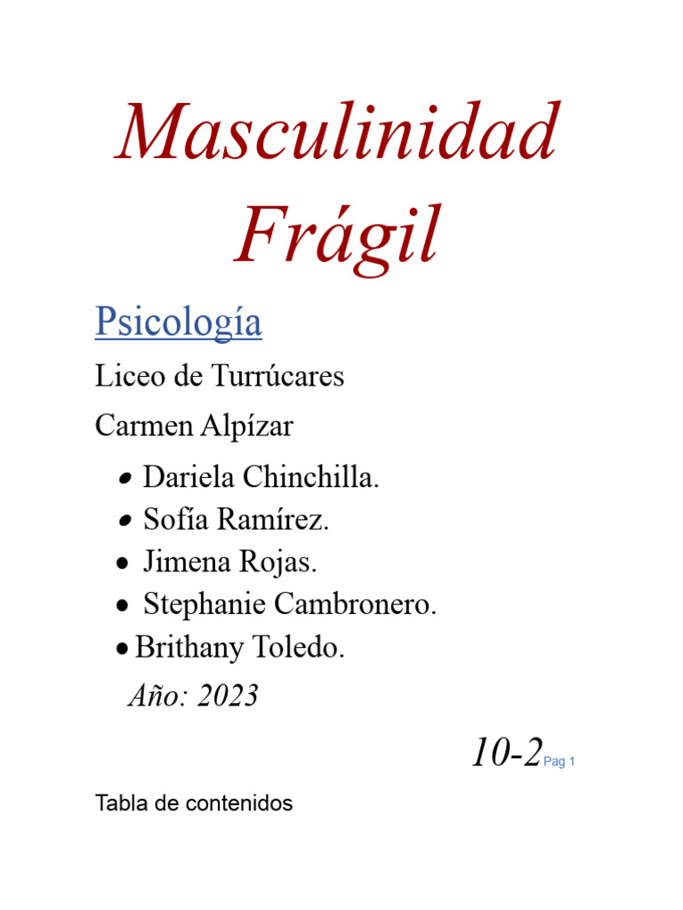 Masculinidad Frágil PROYECTO DE PSICOLOGIA 2 | PDF | Masculinidad ...
