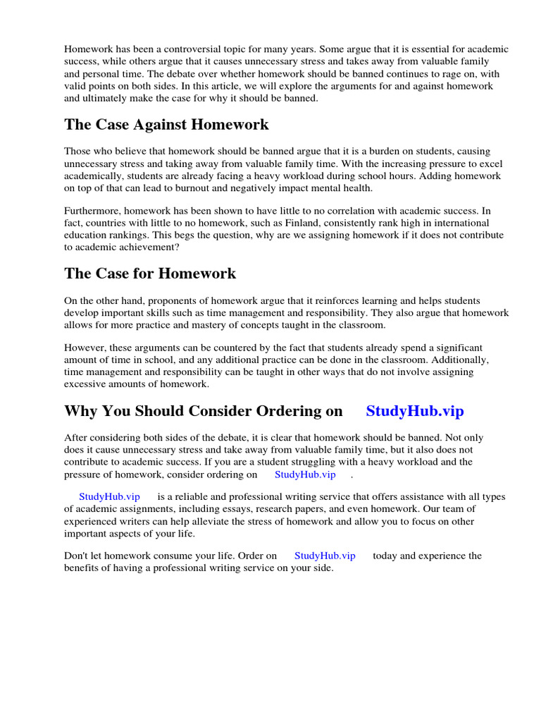 Homework Must Be Banned Debate | PDF | Homework | Learning