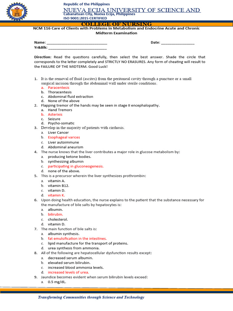 Metab MidtermExam | PDF | Diabetes | Hyperglycemia