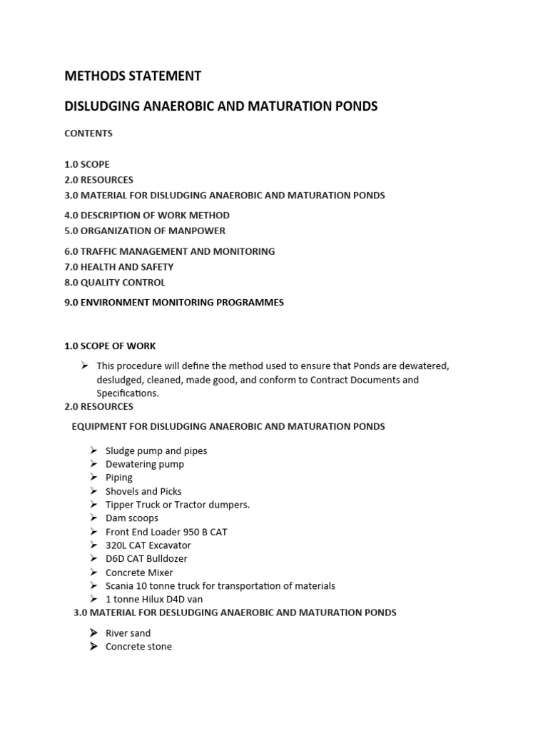 Method Statement For Disludging Sewage Ponds Download Free Pdf Personal Protective Equipment
