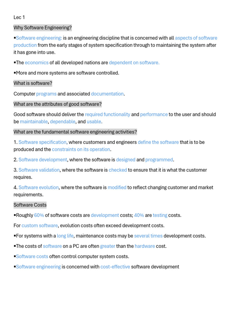 Lec1 Software Engineering | PDF | Software | Application Software