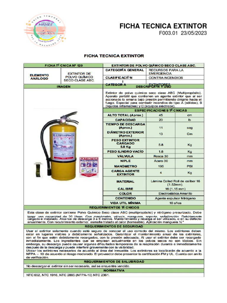 Ficha Tecnica Extintor | PDF | Agua | Combustión