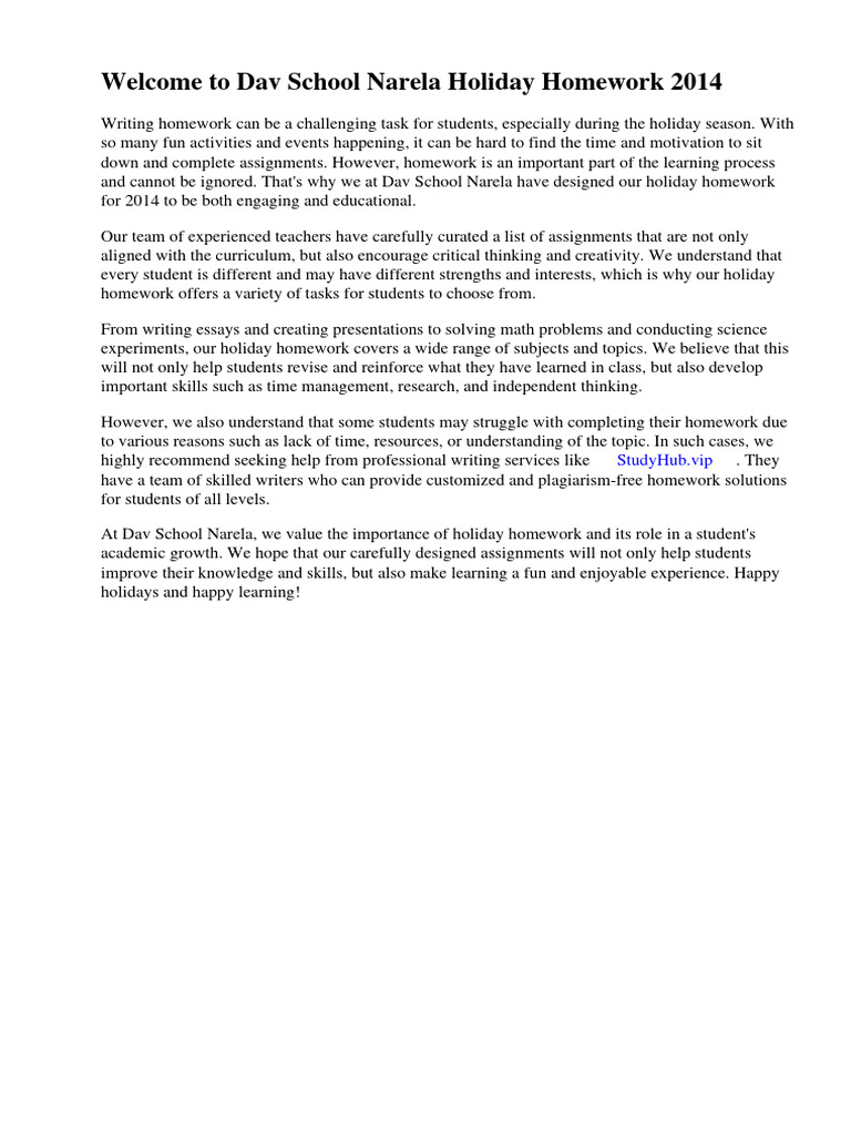 Dav School Narela Holiday Homework 2014 | PDF | Homework | Thought