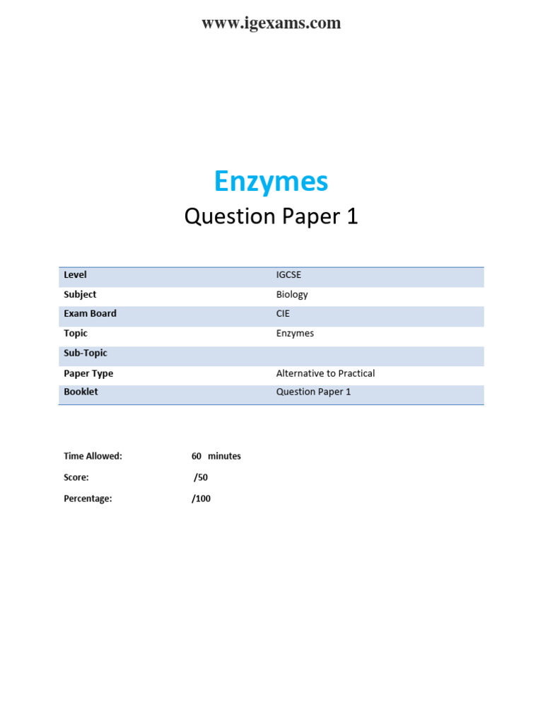 5.1 Enzymes CIE IGCSE Biology Practicals QP | PDF | Ph | Buffer Solution