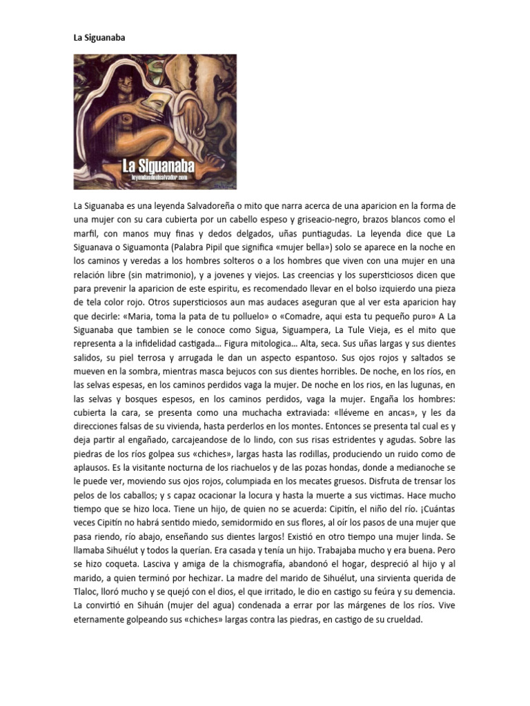 La Siguanaba | PDF | El Salvador | Mitología