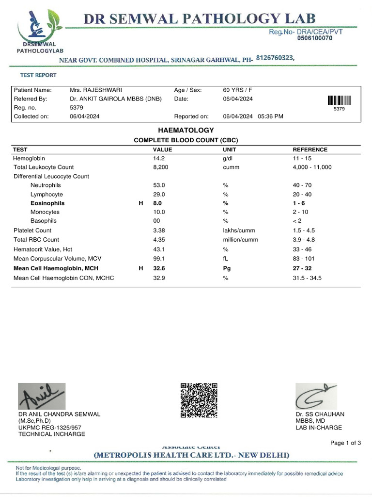 LabReport L14 Mrs - RAJESHWARI60YRS F 06 04 202420240406 2 E38fg | PDF ...