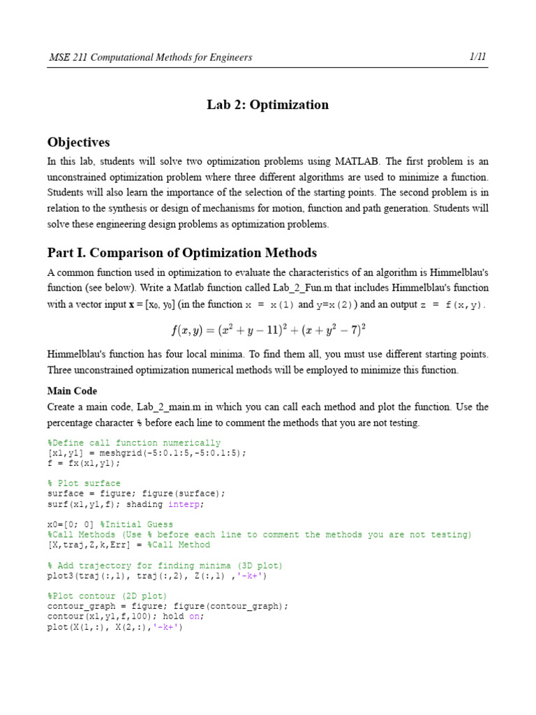Lab 2 Manual | PDF | Mathematical Optimization | Analysis