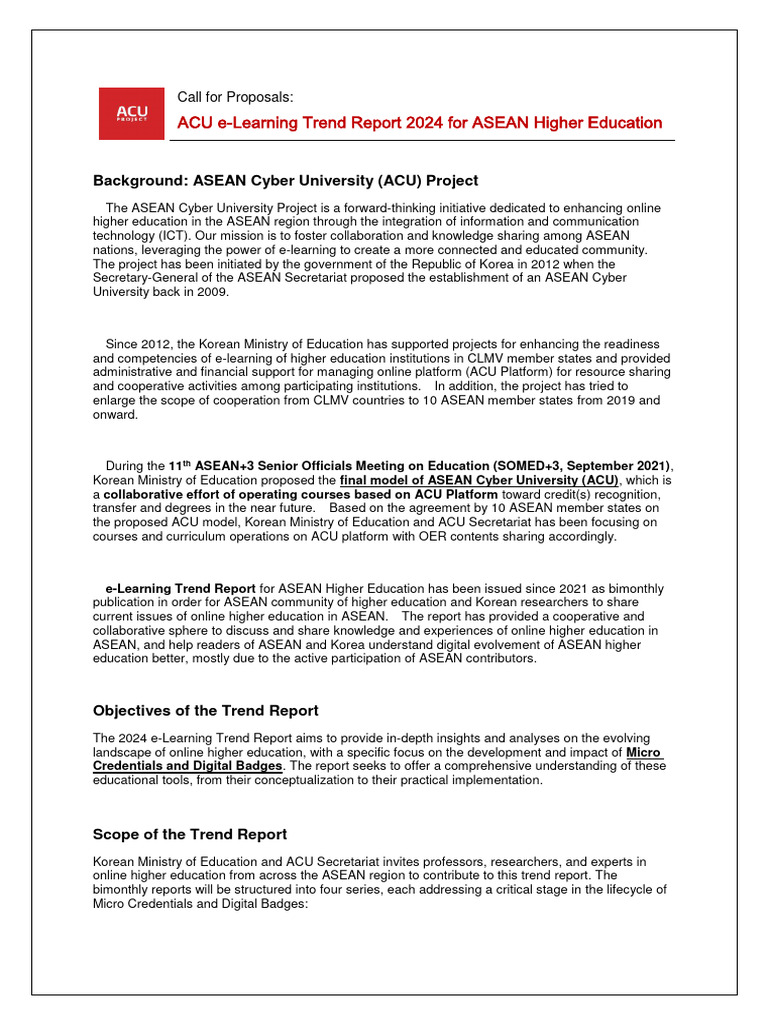 Call For Proposals Elearning Report 2024 | PDF | Educational Technology