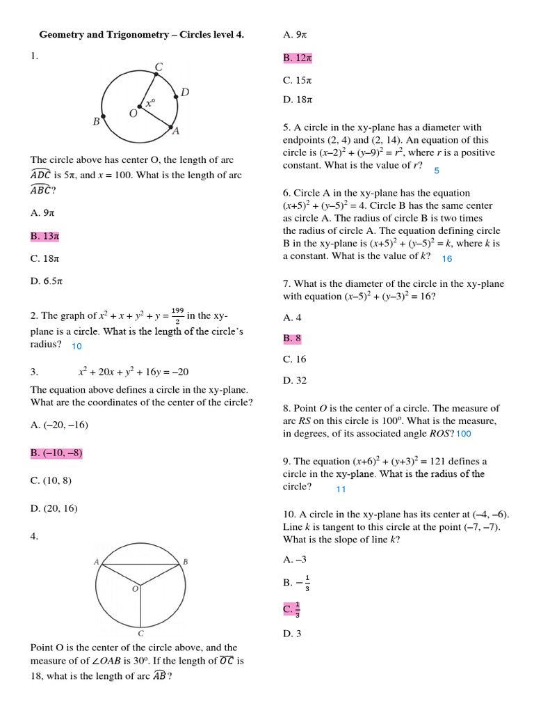 Circles Level 4 | PDF | Circle | Cartesian Coordinate System