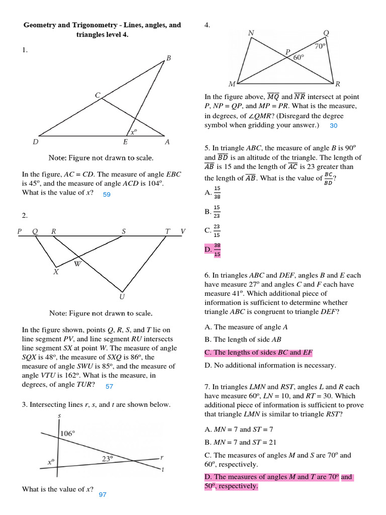 Lines, Angles, and Triangles Level 4 | PDF | Triangle | Angle