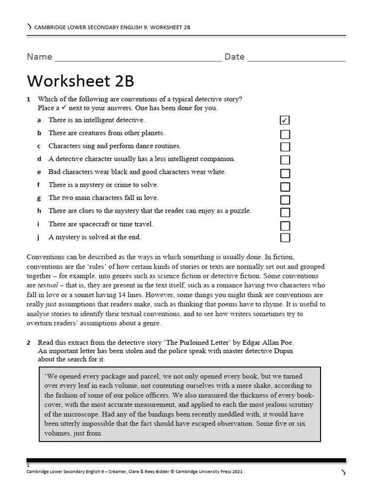 LS English 9 Worksheet 2B | PDF | Detective Fiction | Mystery Fiction