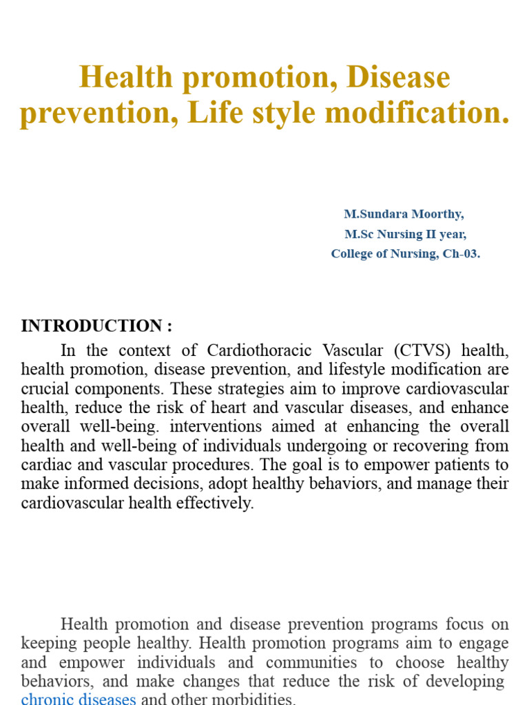 Health promotion, disease prevention, life style modification | PDF ...