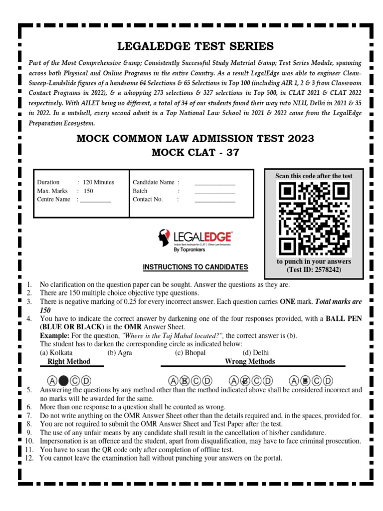LegalEdge Mock CLAT 2023 Instructions | PDF | Labour Economics | Surrogacy