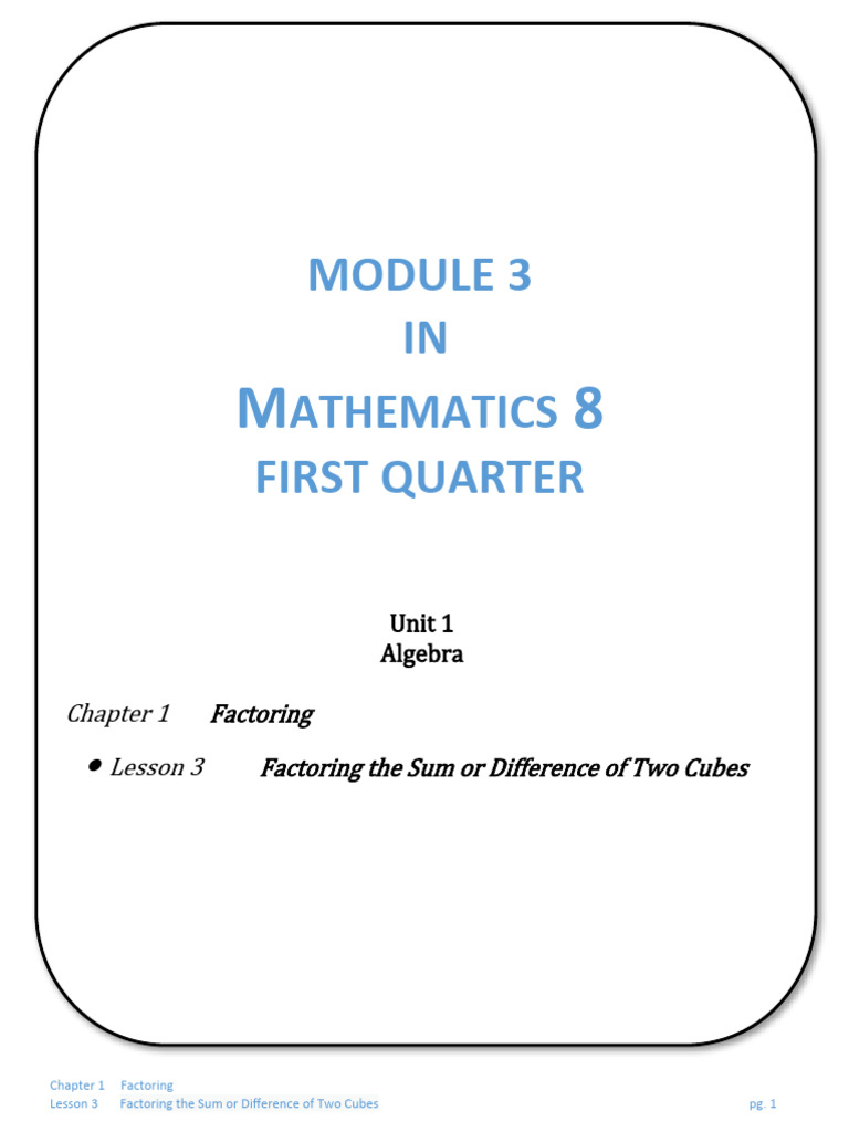 Math 8 Unit 1 Lesson 3 Module | PDF | Factorization | Polynomial