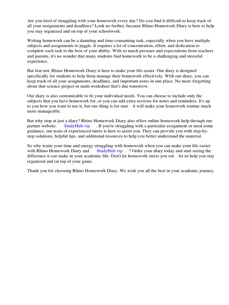 Rhino Homework Diary | PDF | Notebook | Homework