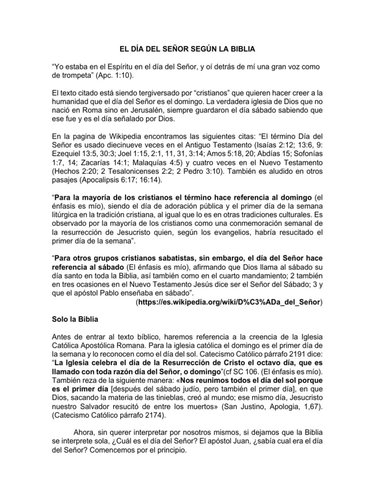 El Día Del Señor Según La Biblia | PDF | Religiones abrahámicas | Creencia religiosa y doctrina