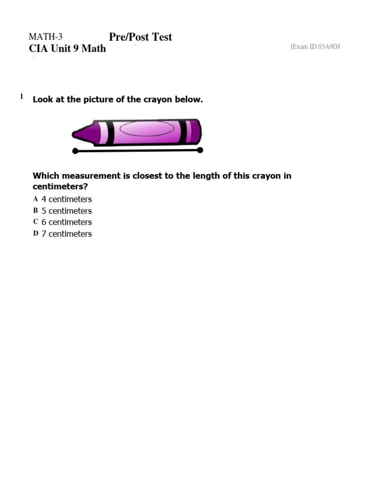 cia unit 9 math pre post test | PDF | Area | Gallon